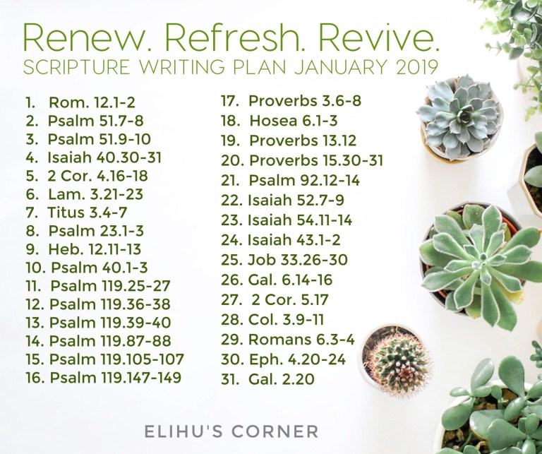 January Scripture Writing Plan: Renew. Refresh. Revive! – Elihu's Corner