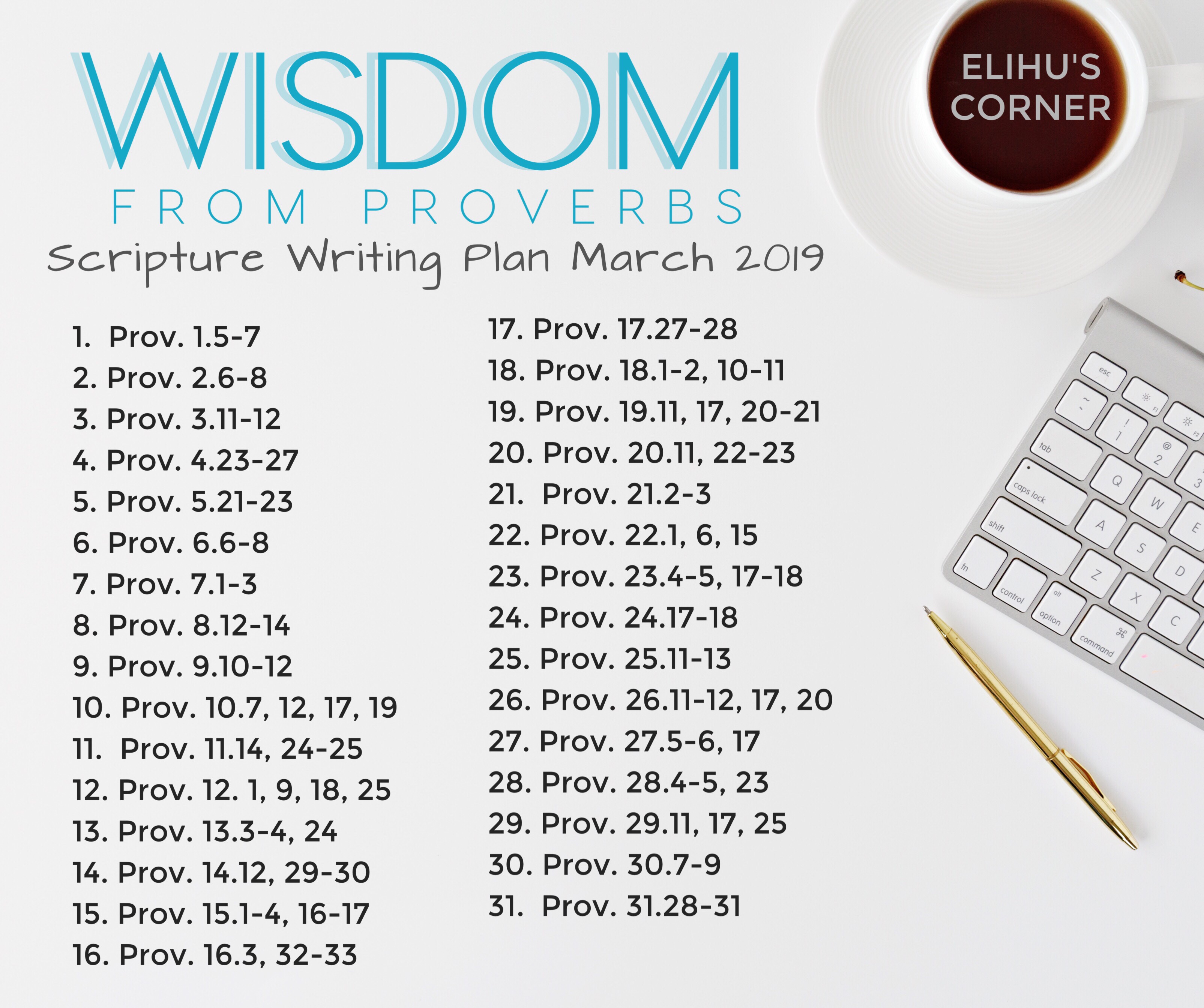 Wisdom from Proverbs – Scripture Writing Plan for March – Elihu's Corner