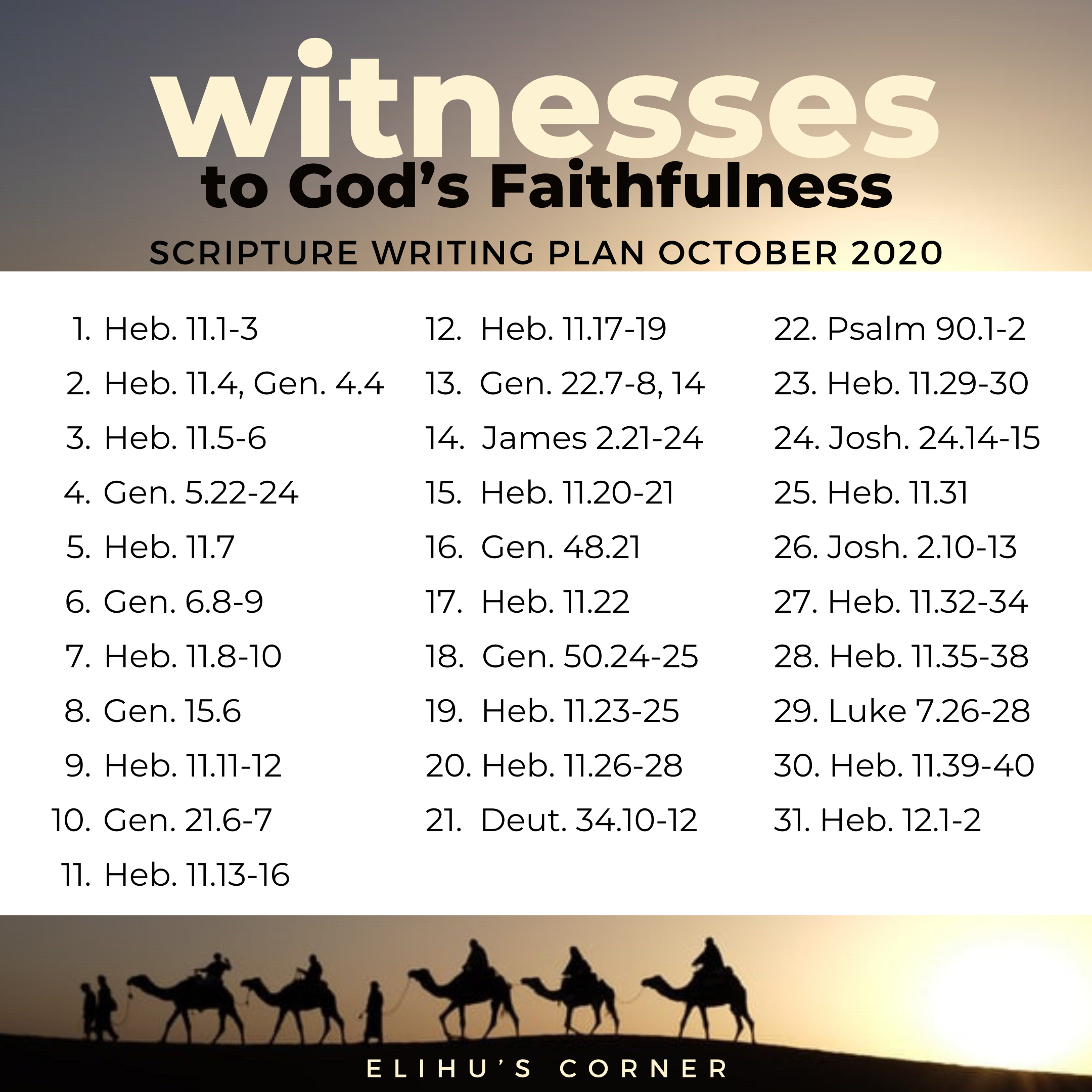 Witnesses to God’s Faithfulness: October 2020 Scripture Writing Plan ...