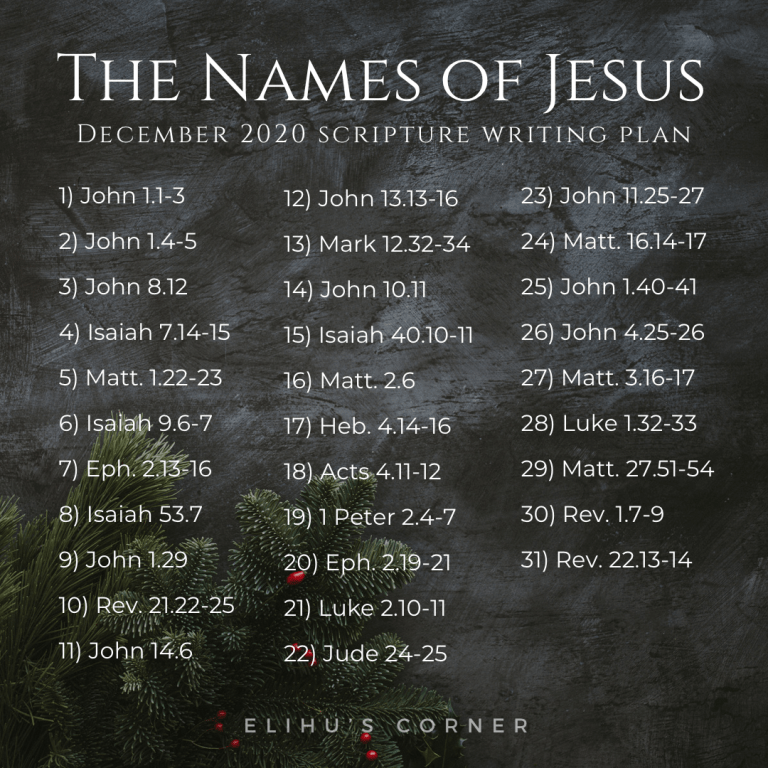 The Names of Jesus: December 2020 Scripture Writing Plan – Elihu's Corner