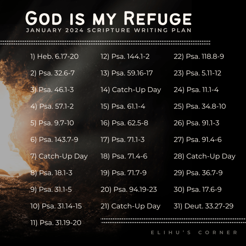 God is My Refuge: January 2024 Scripture Writing Plan – Elihu's Corner